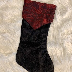 Gothic Christmas Stocking Black Velvet With Red Detailing Holiday Home ...