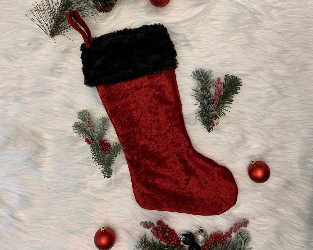 Gothic Christmas Stocking || Red Velvet With Black Faux Fur || Holiday ...