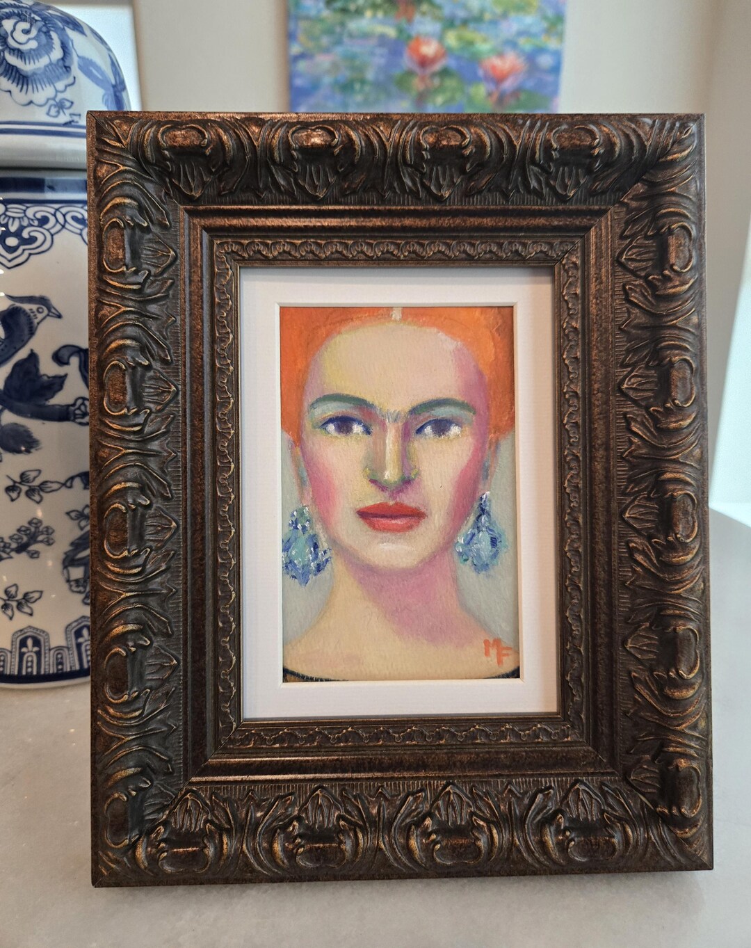 Frida in Color, Frida Kahlo Portrait Original Oil Painting, Frida Kn ...