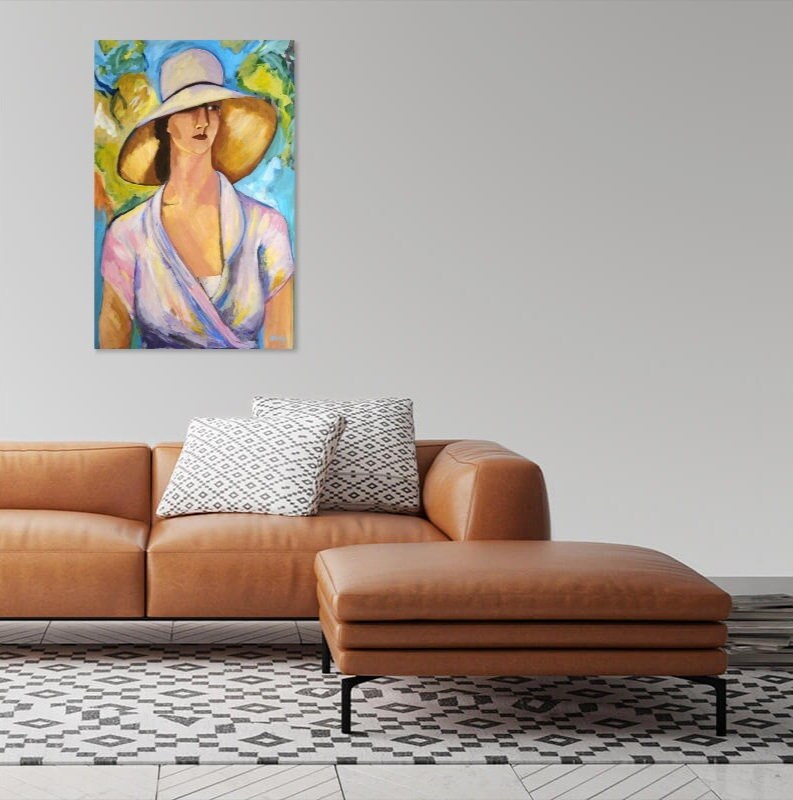 Marigold Female Figure Painting Lady in Hat Lady in Landscape ...