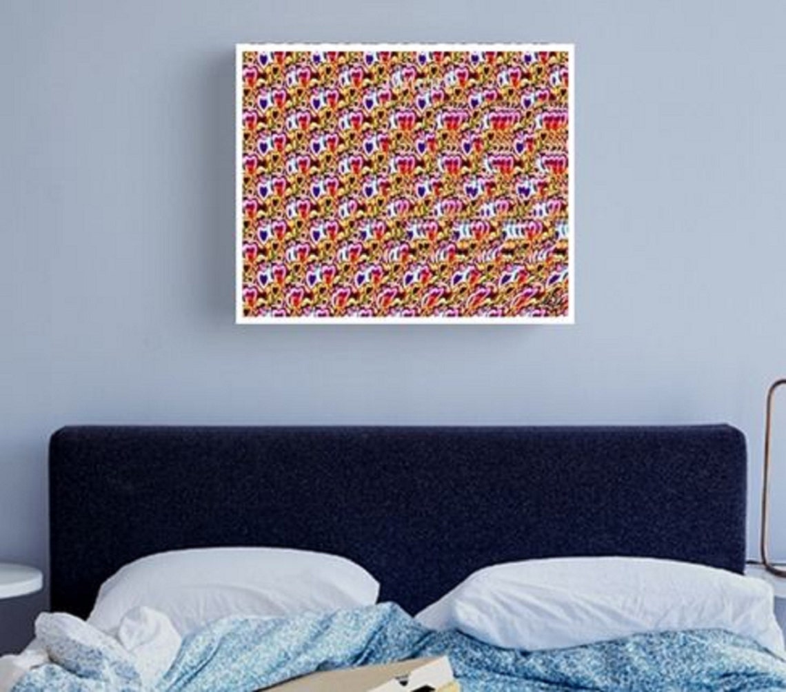I HEART YOU STEREOGRAM, Secret Message Wall Art Canvas Print, Poster ...