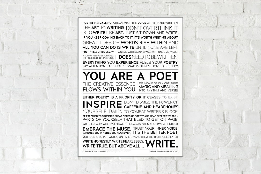 Poet Inspirational Print / the Poetry Manifesto Wall Art / Cure for ...