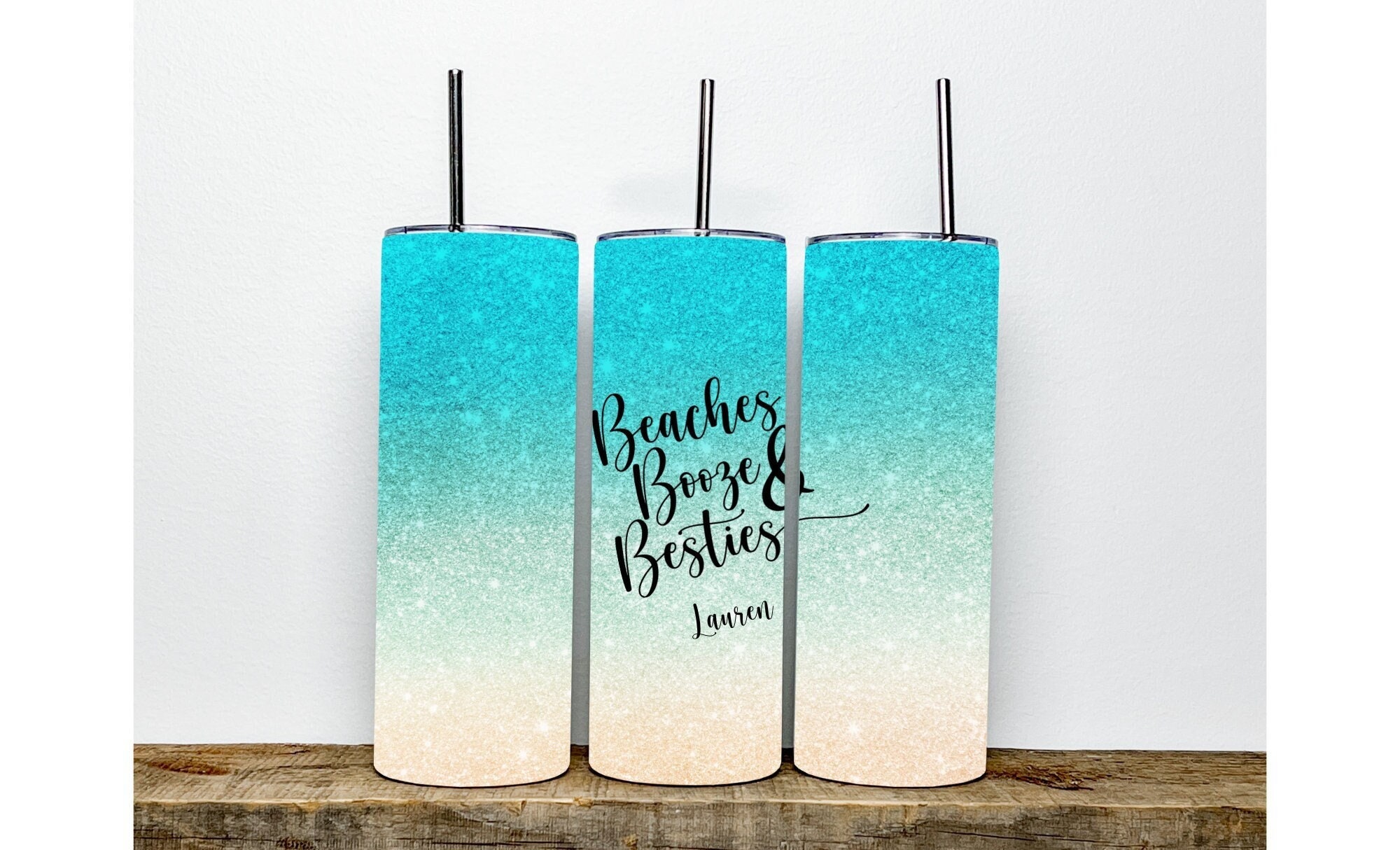 20 Oz Skinny Straight Tumbler Beaches Booze & Besties - Etsy
