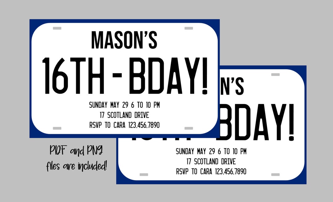 License Plate Invitations A7 Invitations PRINTABLE - Etsy