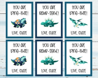 Printable Valentine's Day Cards Dinosaur Themed Valentines Digital ...