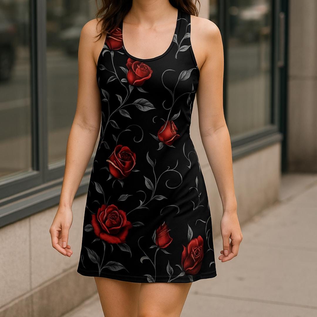Rose Summer Dress, Red Roses on Black, Best Summer Dress, Summer ...