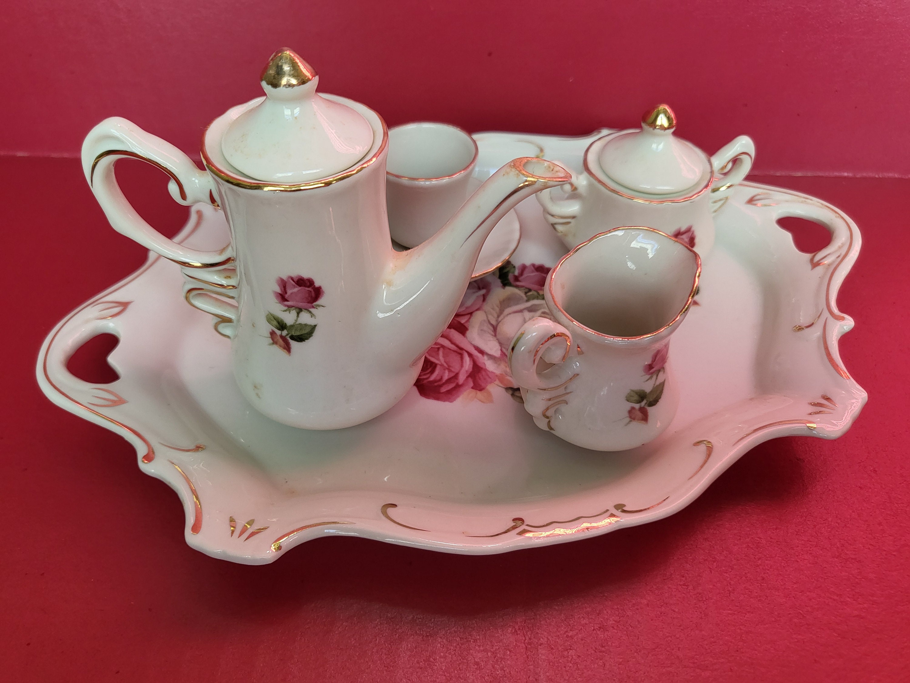 Vintage Miniature Tea Set Tiny Tea Set Pink Roses Small Tea Set Toy Tea ...
