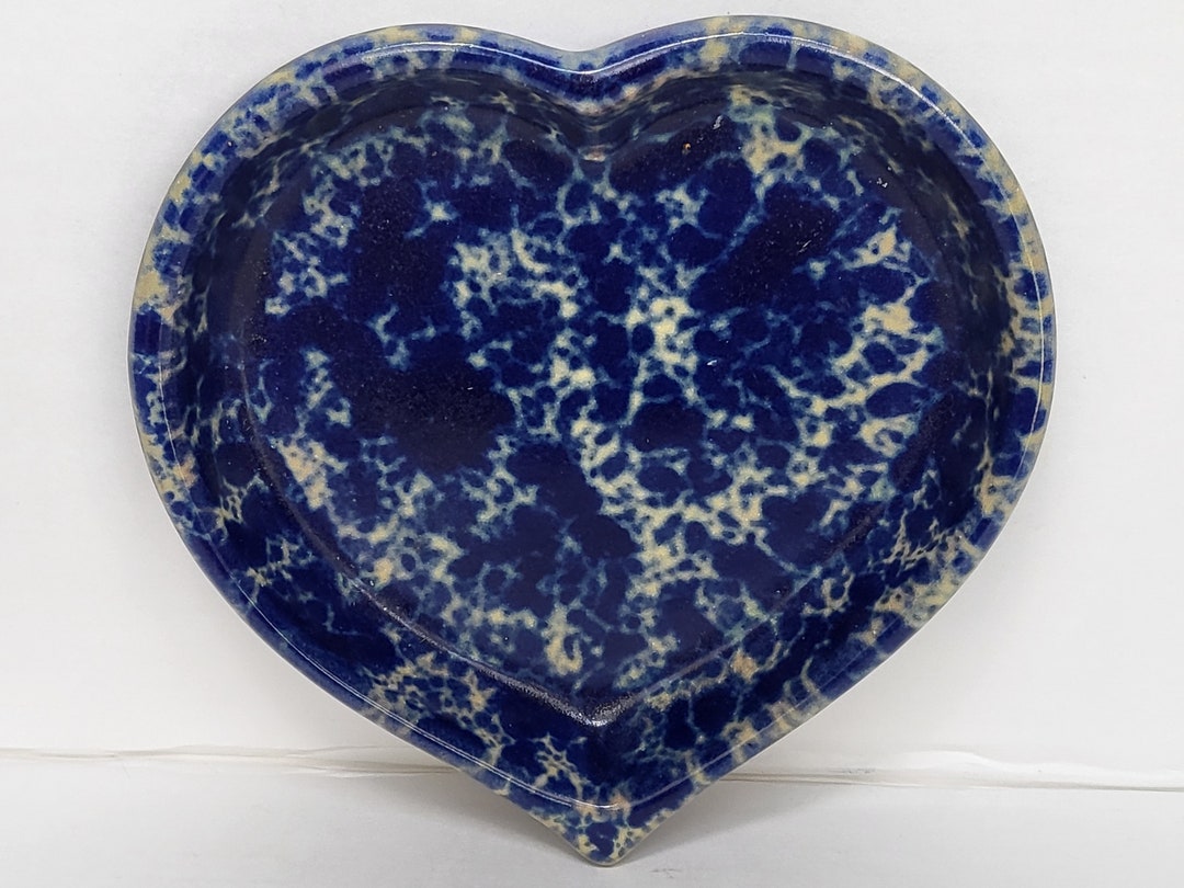 Bennington Pottery Blue Agate Heart Baker Spatterware American ...