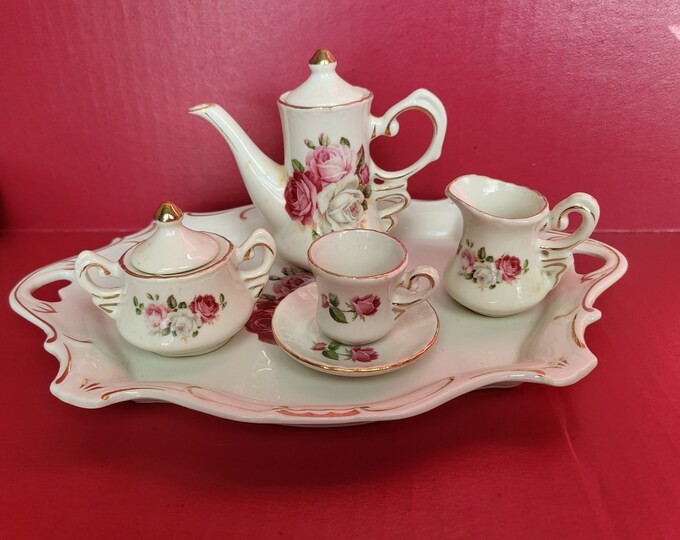 Vintage Miniature Tea Set Tiny Tea Set Pink Roses Small Tea Set Toy Tea ...