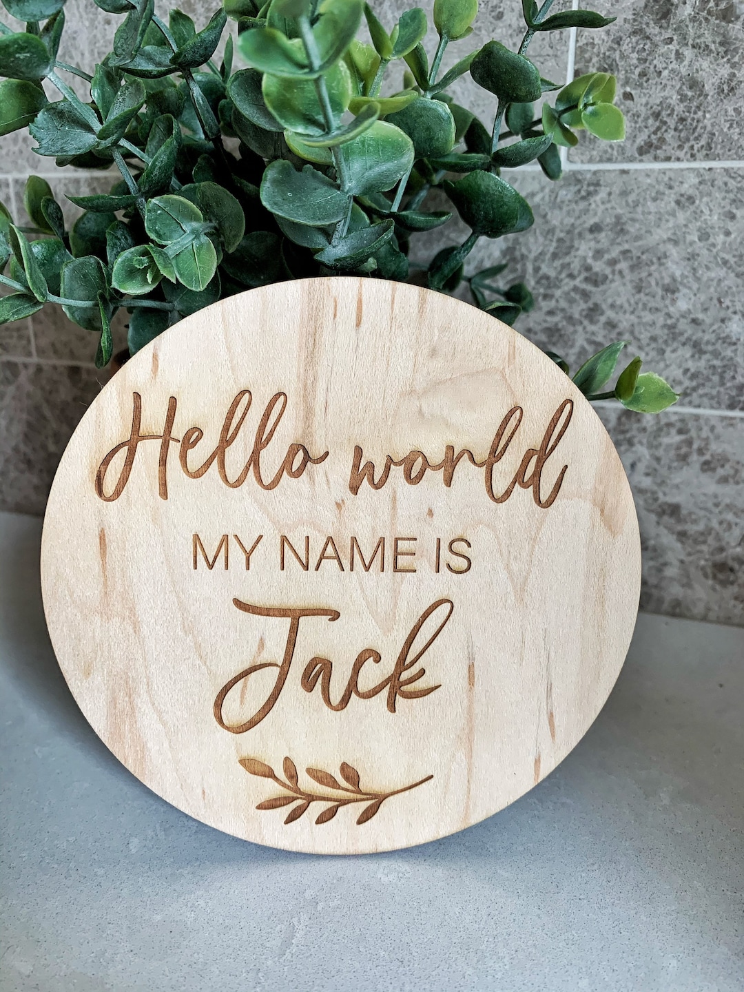 Hello World Personalized Baby Name Disc/ Wooden Baby Disc / - Etsy