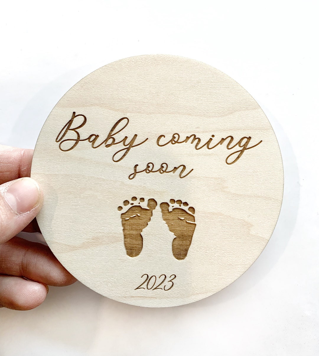 Baby Coming Soon Disc/ Baby Announcement Disc/ Wooden Baby Disc ...