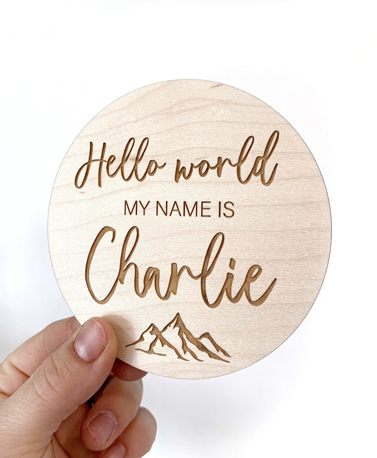 Personalized Baby Name Disc/ Wooden Baby Disc / Baby Announcement Disc ...
