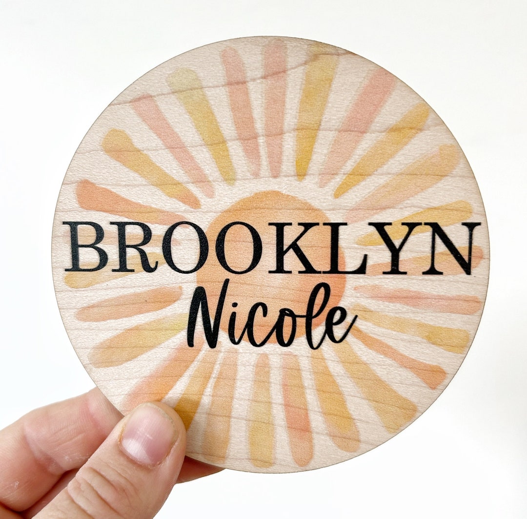 Personalized Baby Name Disc/ Wooden Baby Disc / Baby Announcement Disc ...