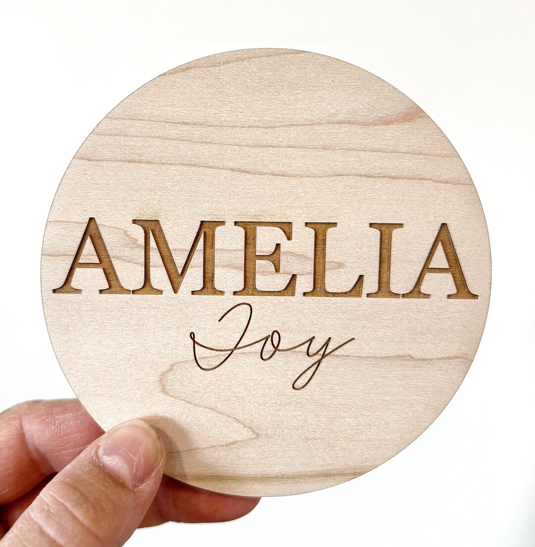 Personalized Baby Name Disc/ Wooden Baby Disc / Baby Announcement Disc ...