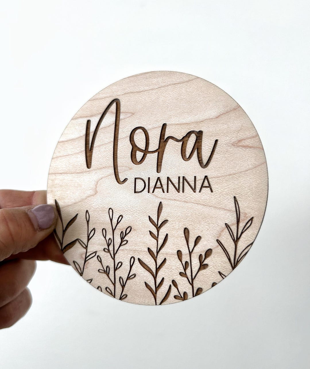 Hello World Personalized Baby Name Disc/ Wooden Baby Disc / Wood Baby ...