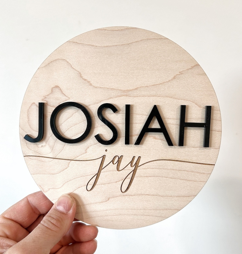 Personalized 3D Baby Name Disc/ Wooden Baby Disc / Baby Announcement ...