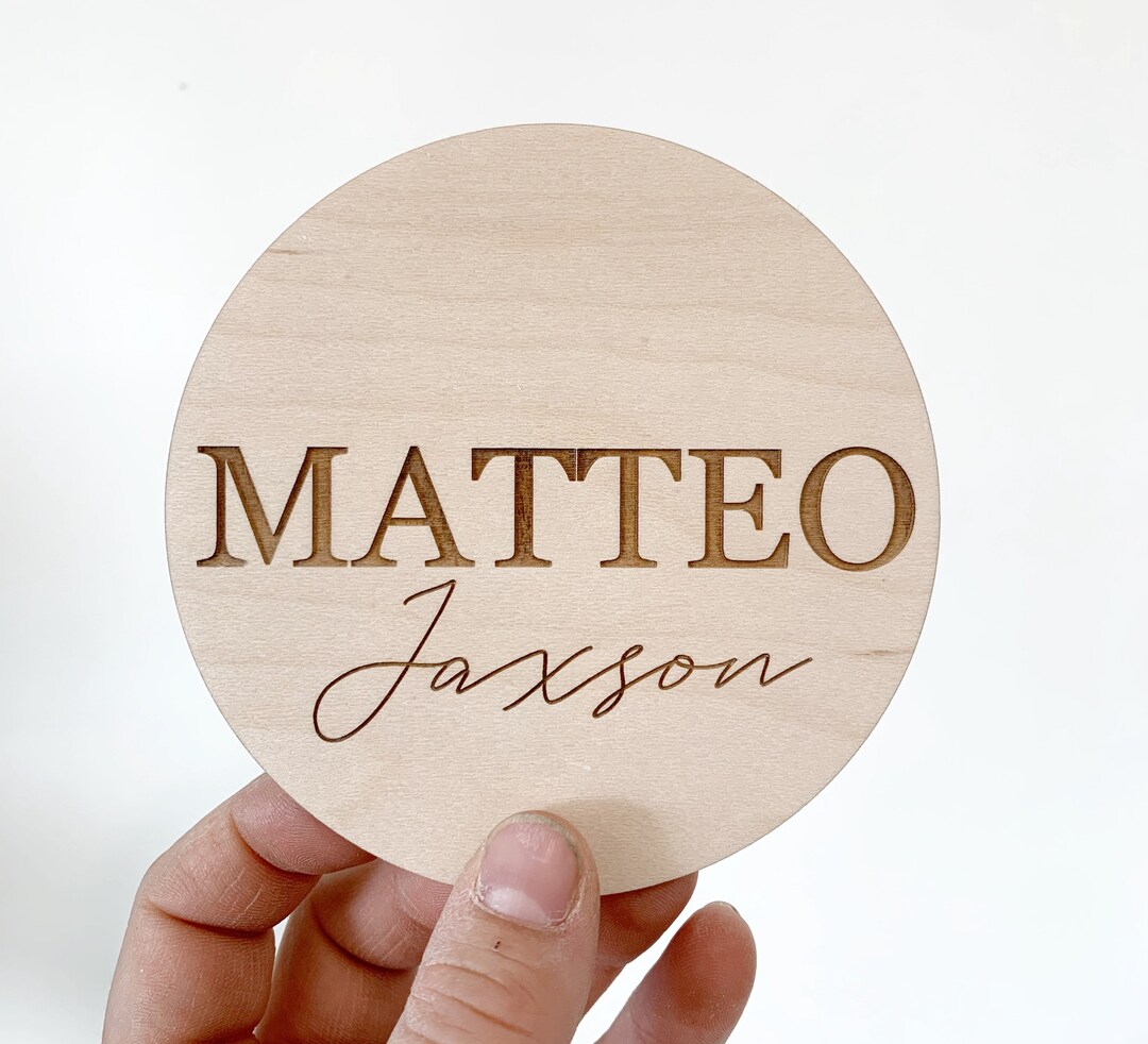 Personalized Baby Name Disc/ Wooden Baby Disc / Baby Announcement Disc ...