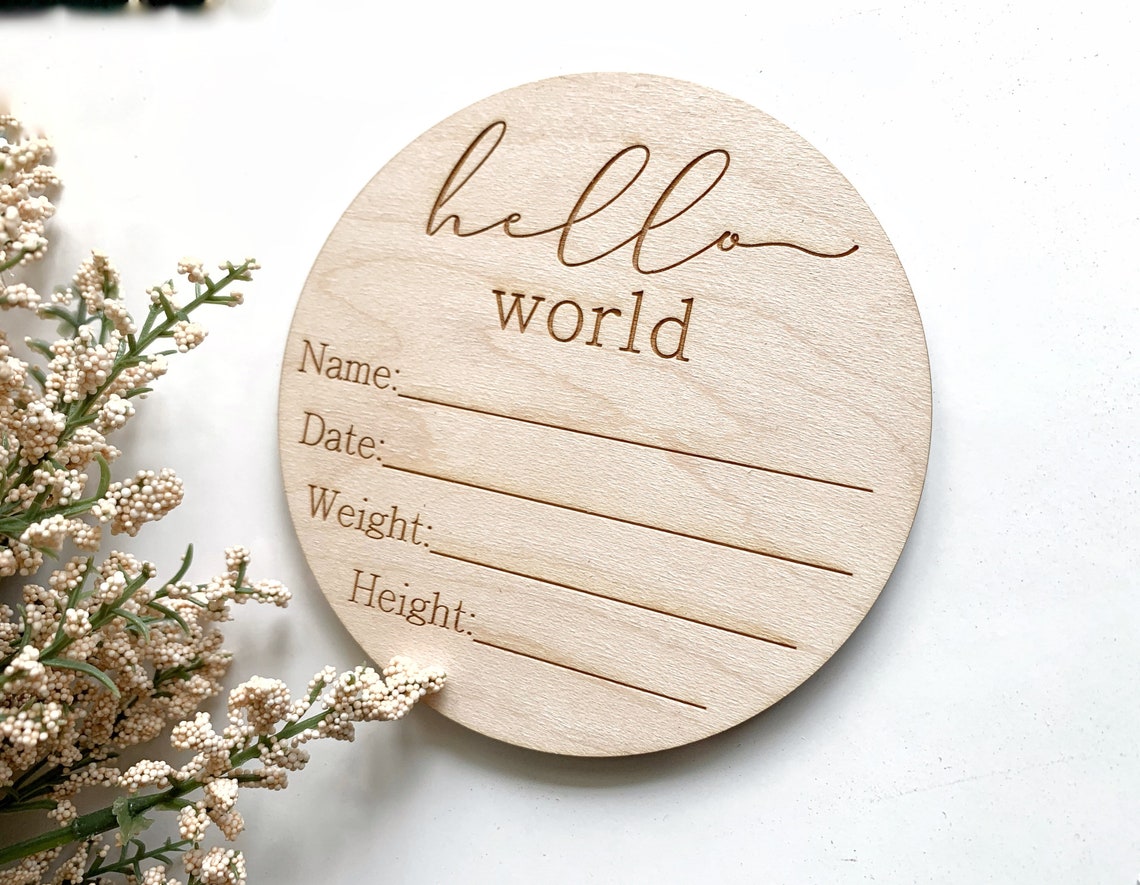 Hello World / Wooden Baby Disc /wood Baby Plaque /baby Info Disc - Etsy