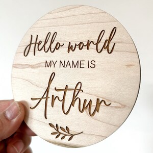 Hello World Personalized Baby Name Disc/ Wooden Baby Disc / Wood Baby ...