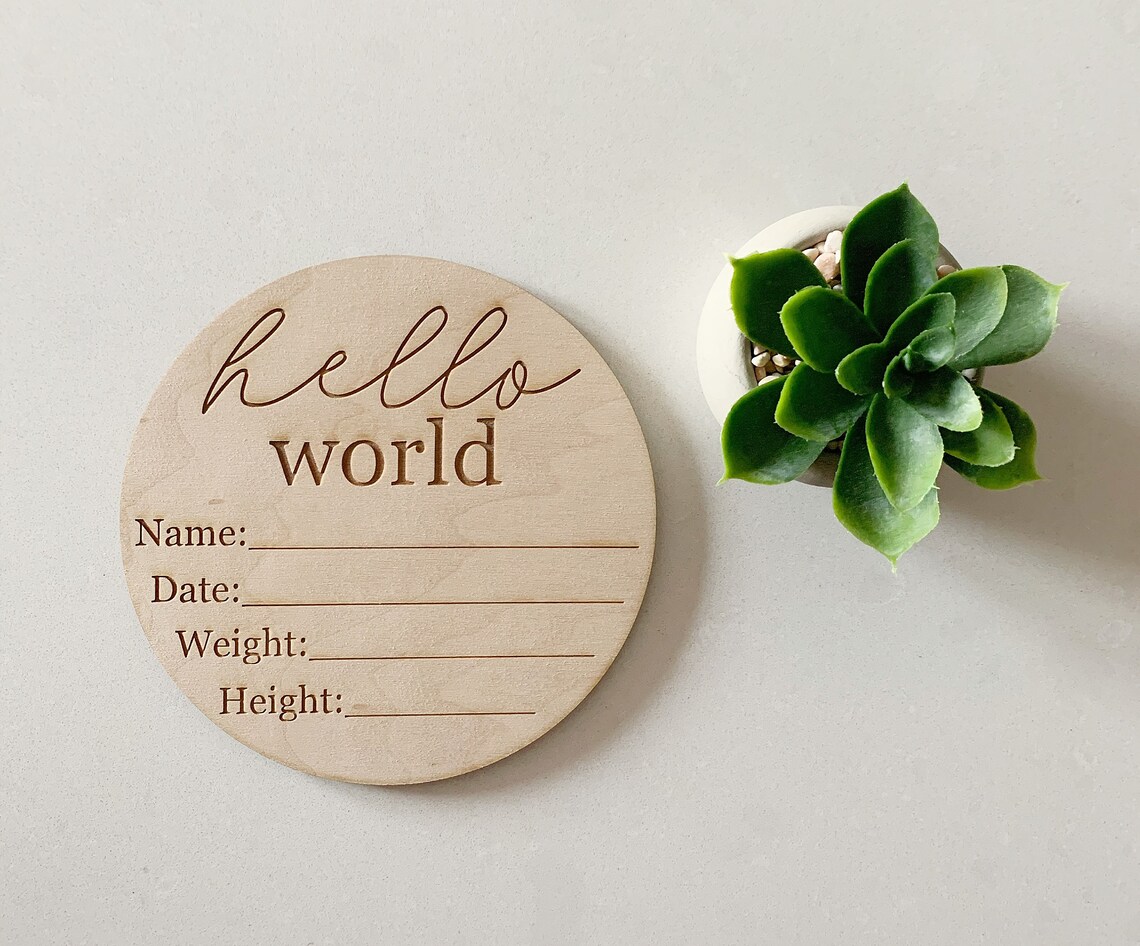 Hello World / Wooden Baby Disc /wood Baby Plaque - Etsy