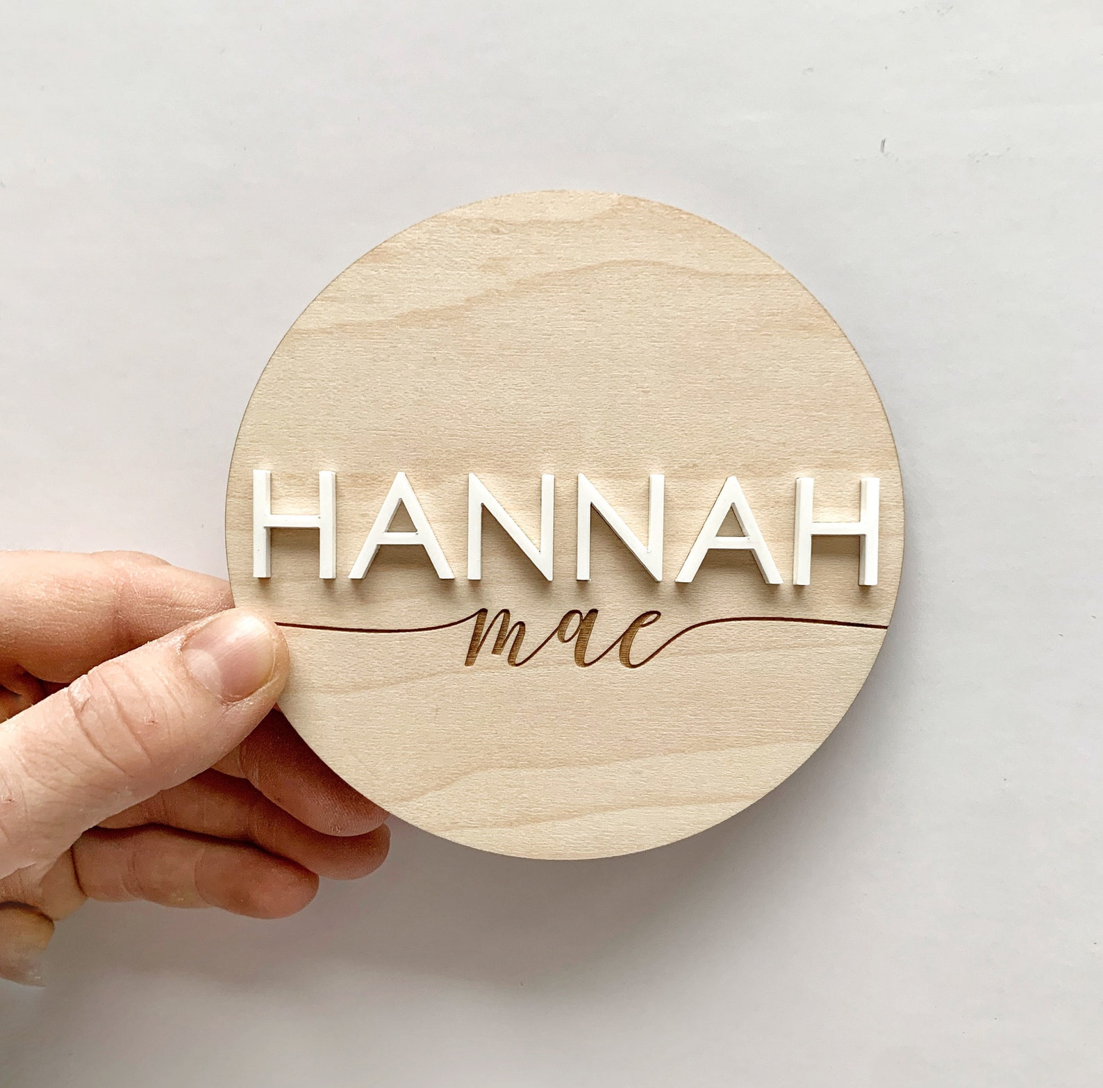Personalized 3D Baby Name Disc/ Wooden Baby Disc / Baby Announcement ...