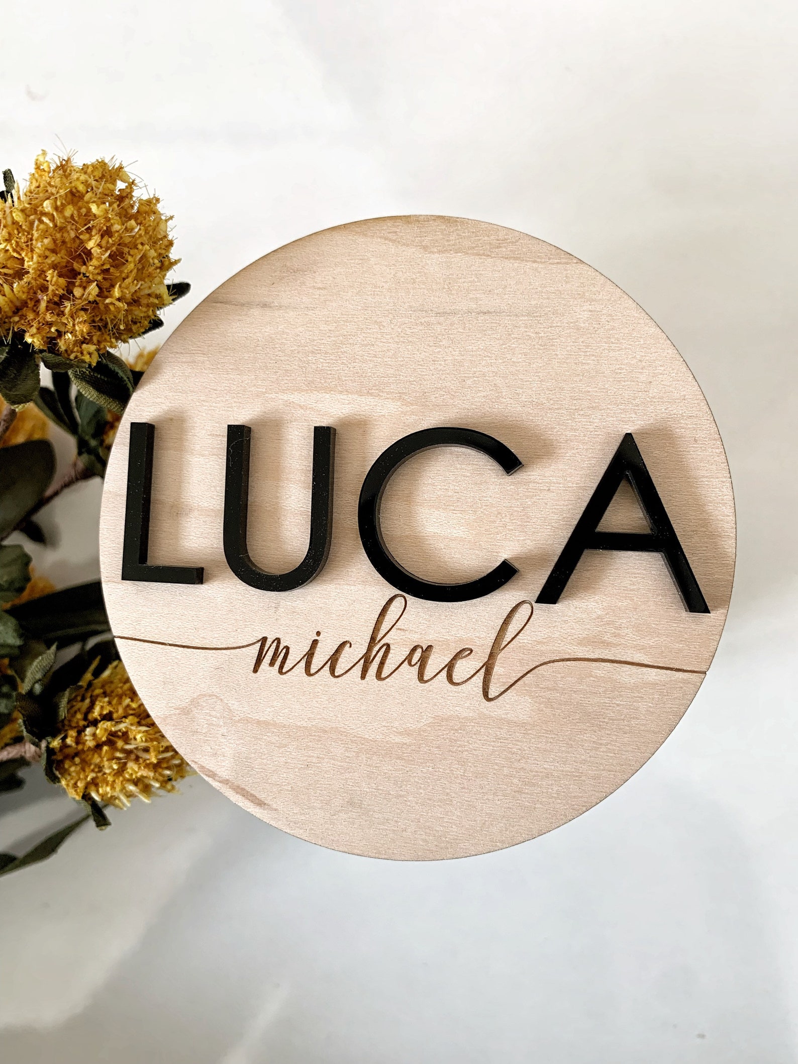 Personalized 3D Baby Name Disc/ Wooden Baby Disc / Baby Announcement ...