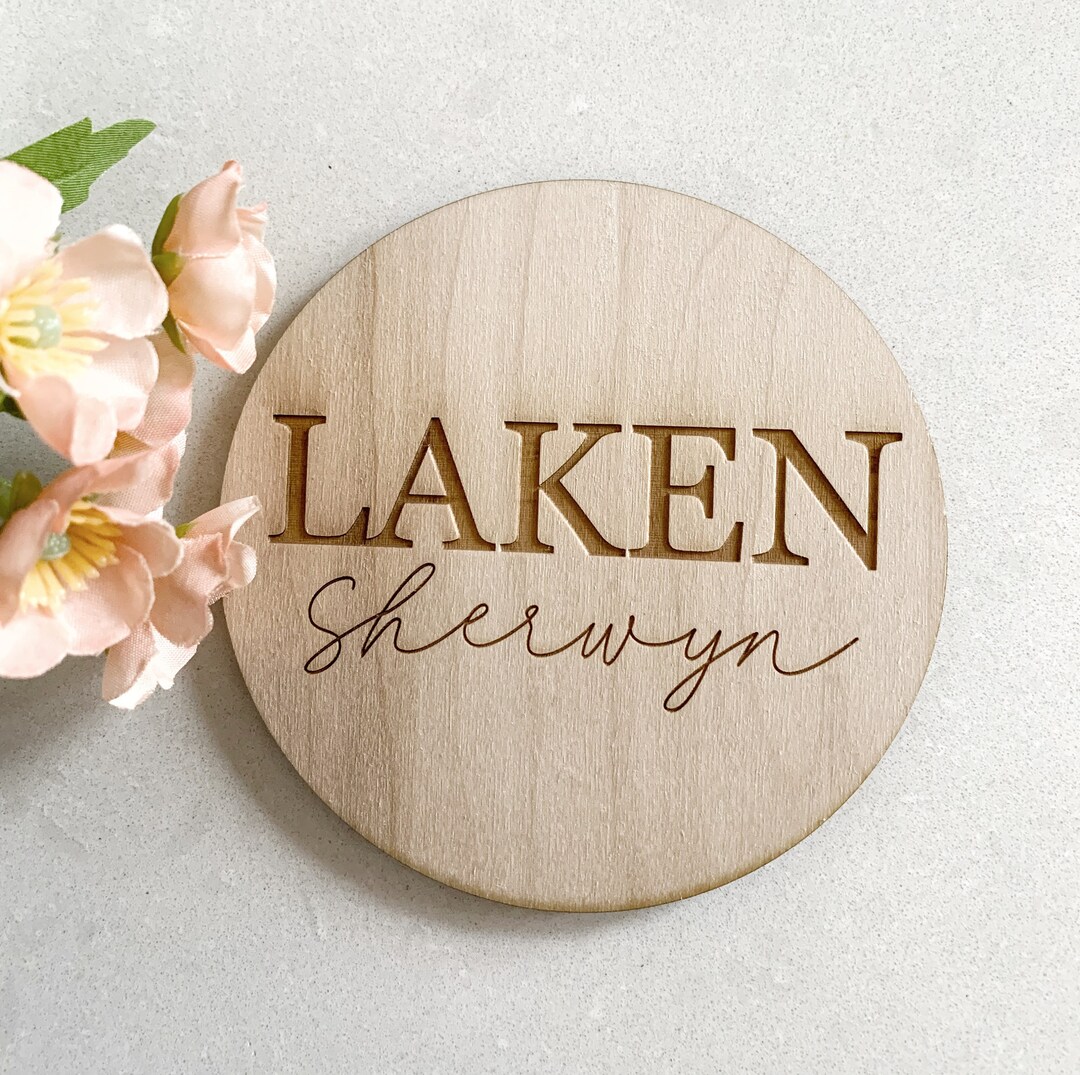 Personalized Baby Name Disc/ Wooden Baby Disc / Baby Announcement Disc ...