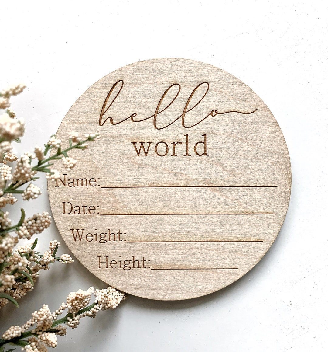 Hello World / Wooden Baby Disc /wood Baby Plaque /baby Info Disc - Etsy