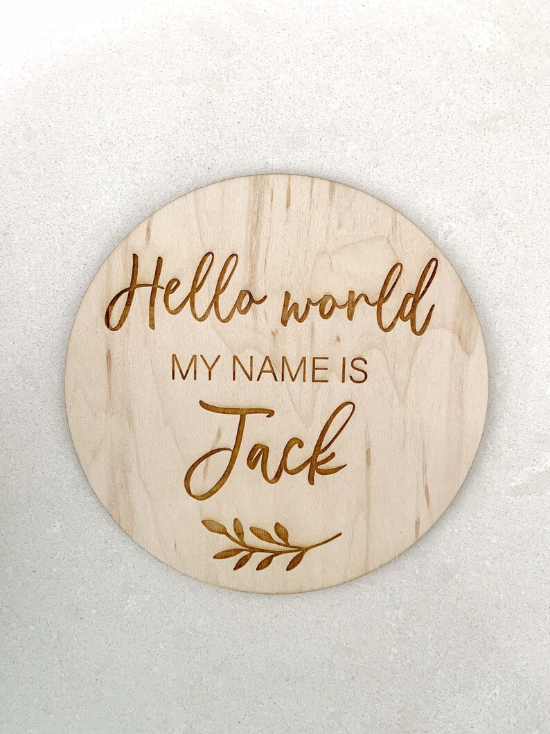 Hello World Personalized Baby Name Disc/ Wooden Baby Disc / - Etsy