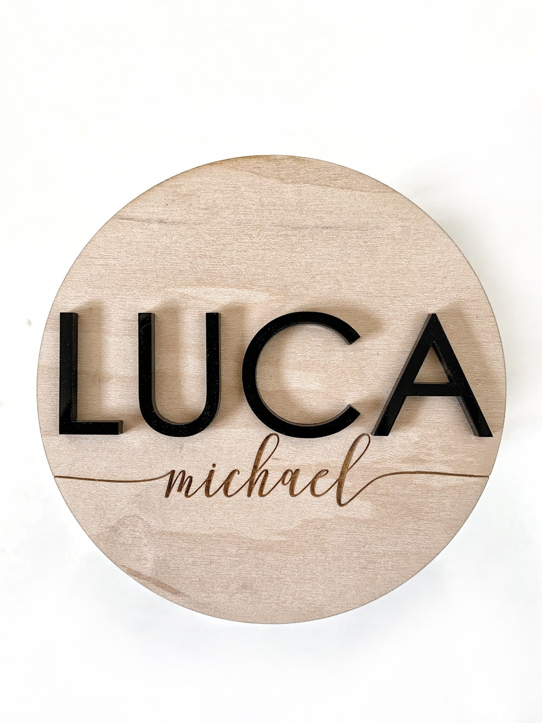 Personalized 3D Baby Name Disc/ Wooden Baby Disc / Baby Announcement ...