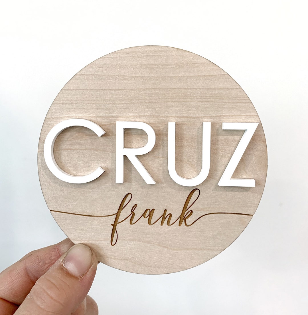 Personalized 3D Baby Name Disc/ Wooden Baby Disc / Baby Announcement ...