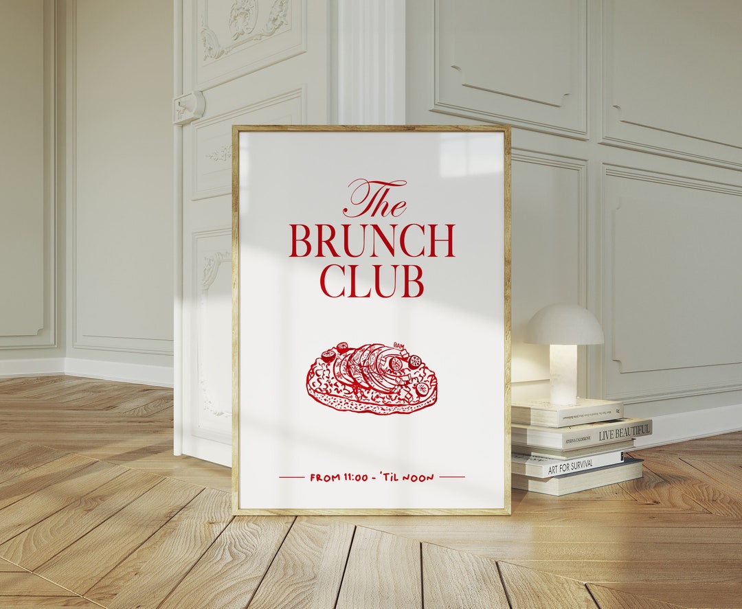 Red Brunch Club Poster/ Kitchen Art Print/ Illustration Art Print ...