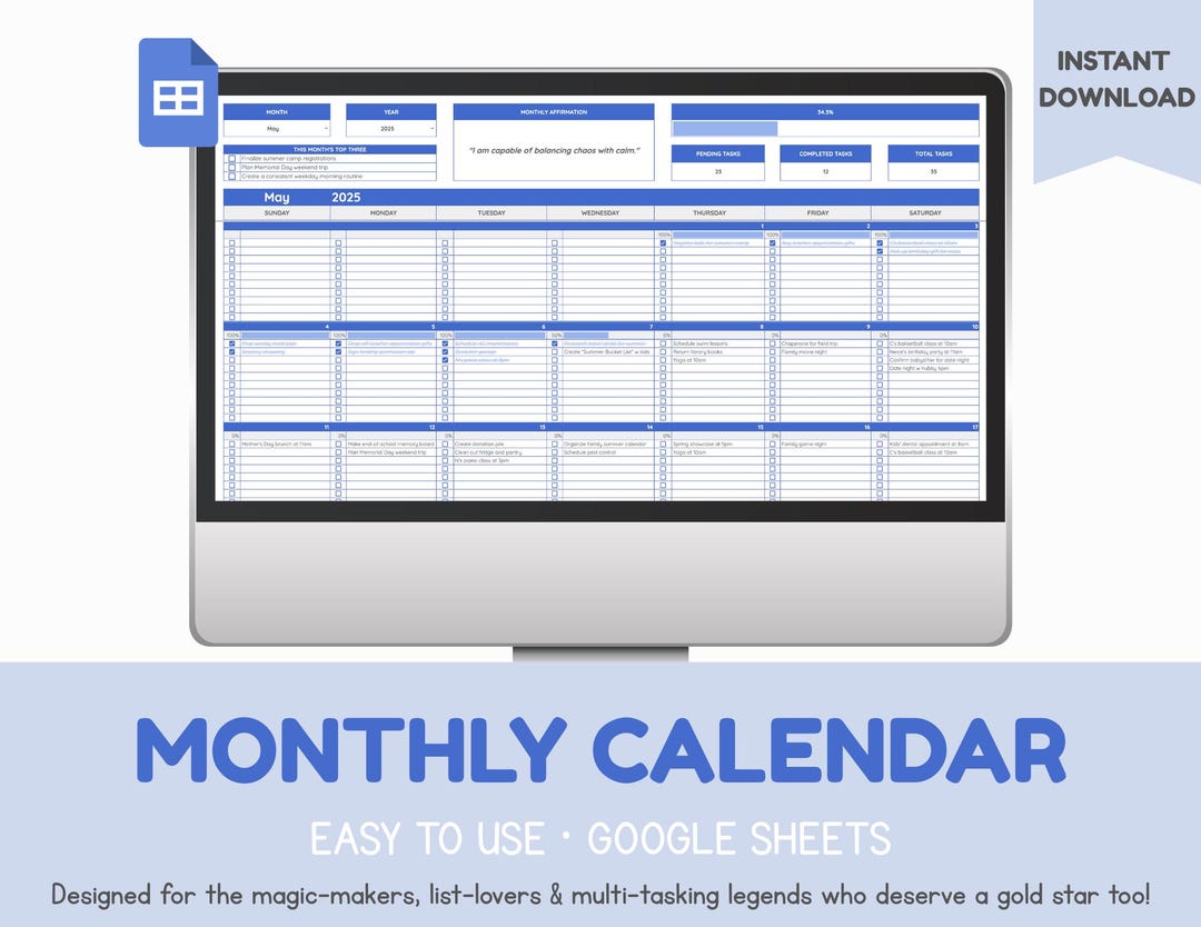 Google Sheets Monthly Calendar Template 2025-2030 - Etsy