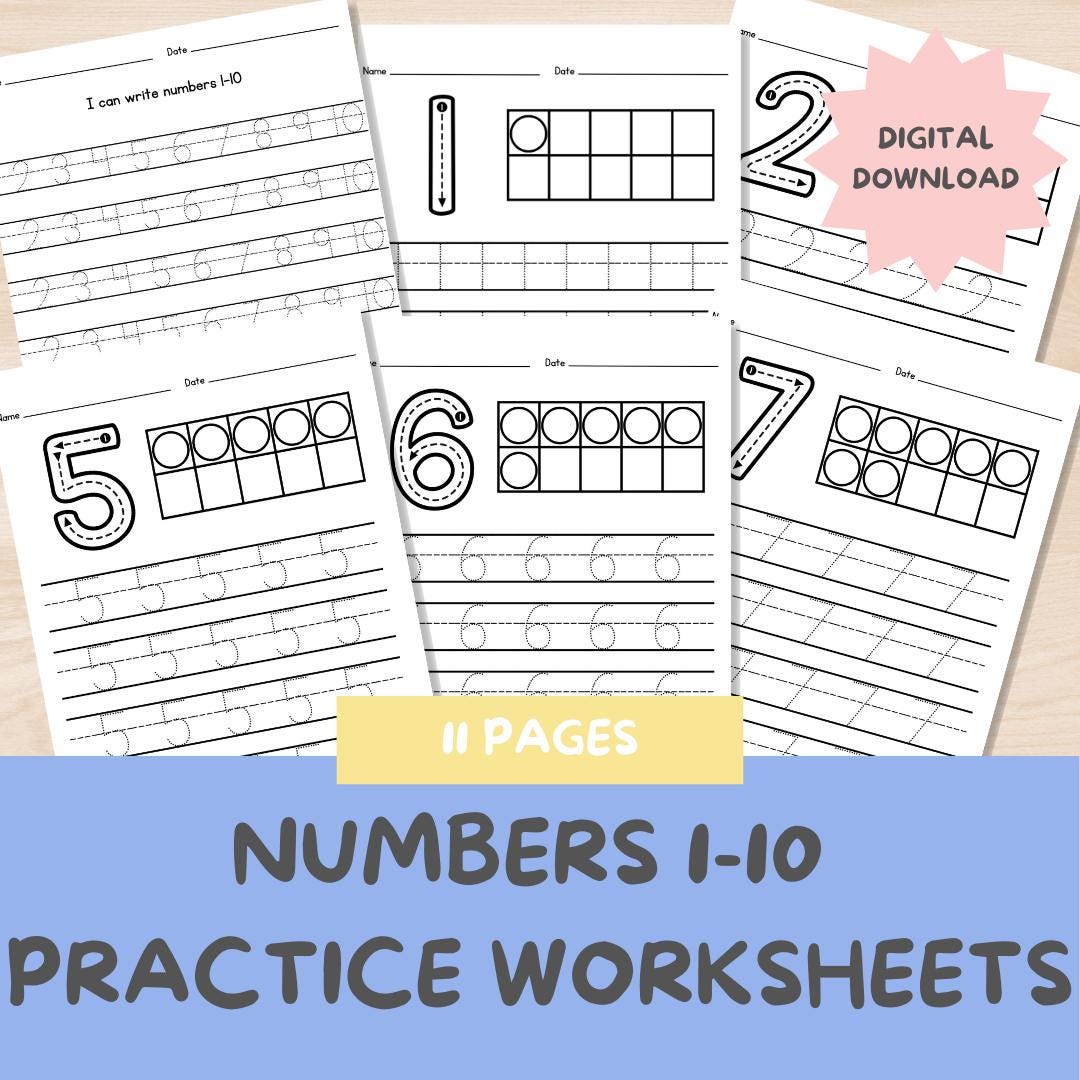 Number Practice Worksheets for Preschool & Kindergarten, Numbers 1-10 ...