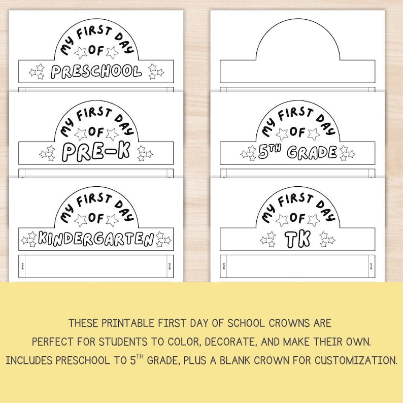 Printable First Day of School Crowns - Digital Download - Etsy