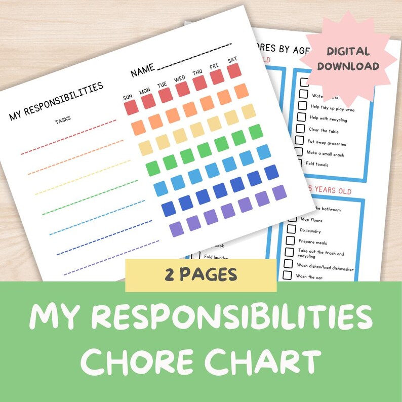 Chore Chart for Kids - Digital Download - Etsy