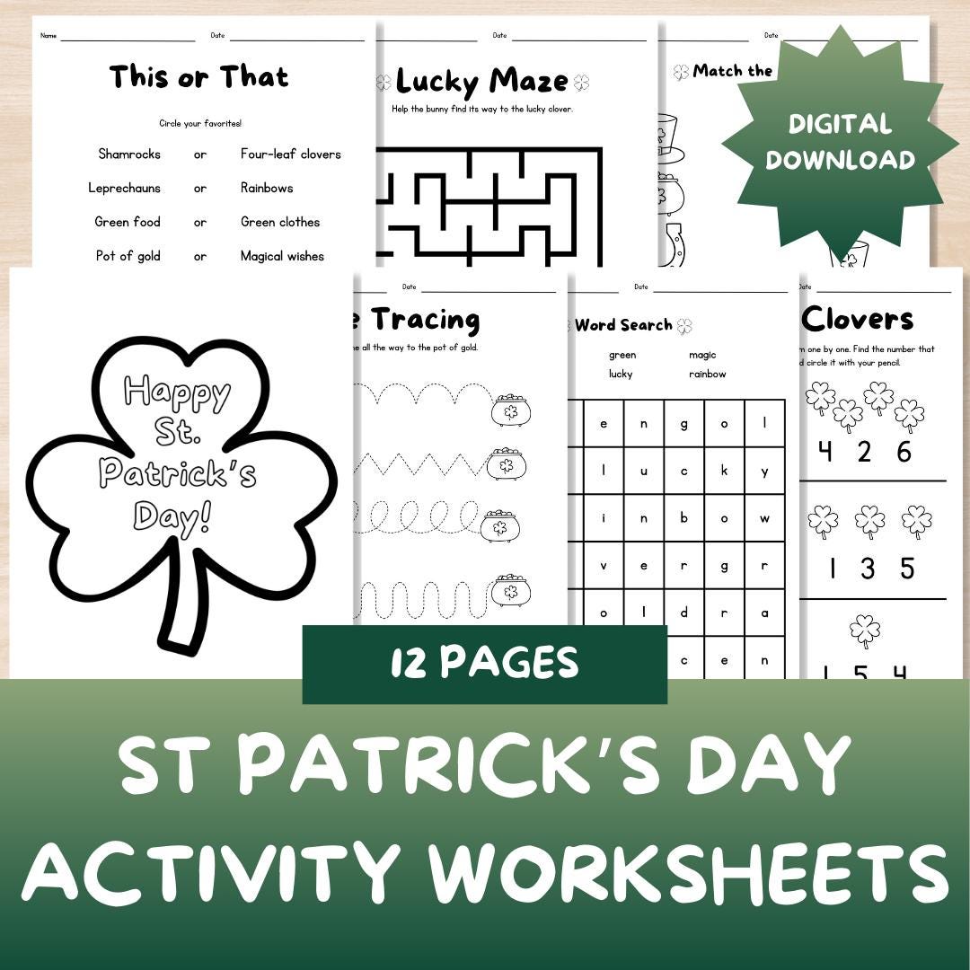 St Patrick's Day Activity Worksheets - Digital Download - Etsy