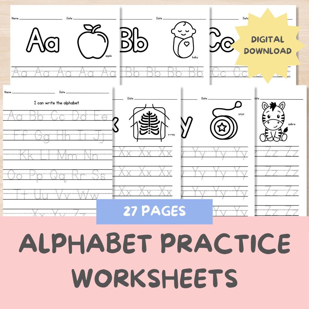Alphabet Practice Worksheets - Digital Download - Etsy