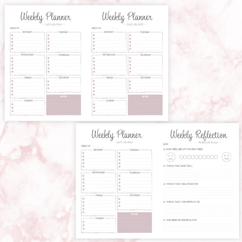 Weekly Planner & Reflection Printable | Letter | A4 | A5 | Half Letter ...
