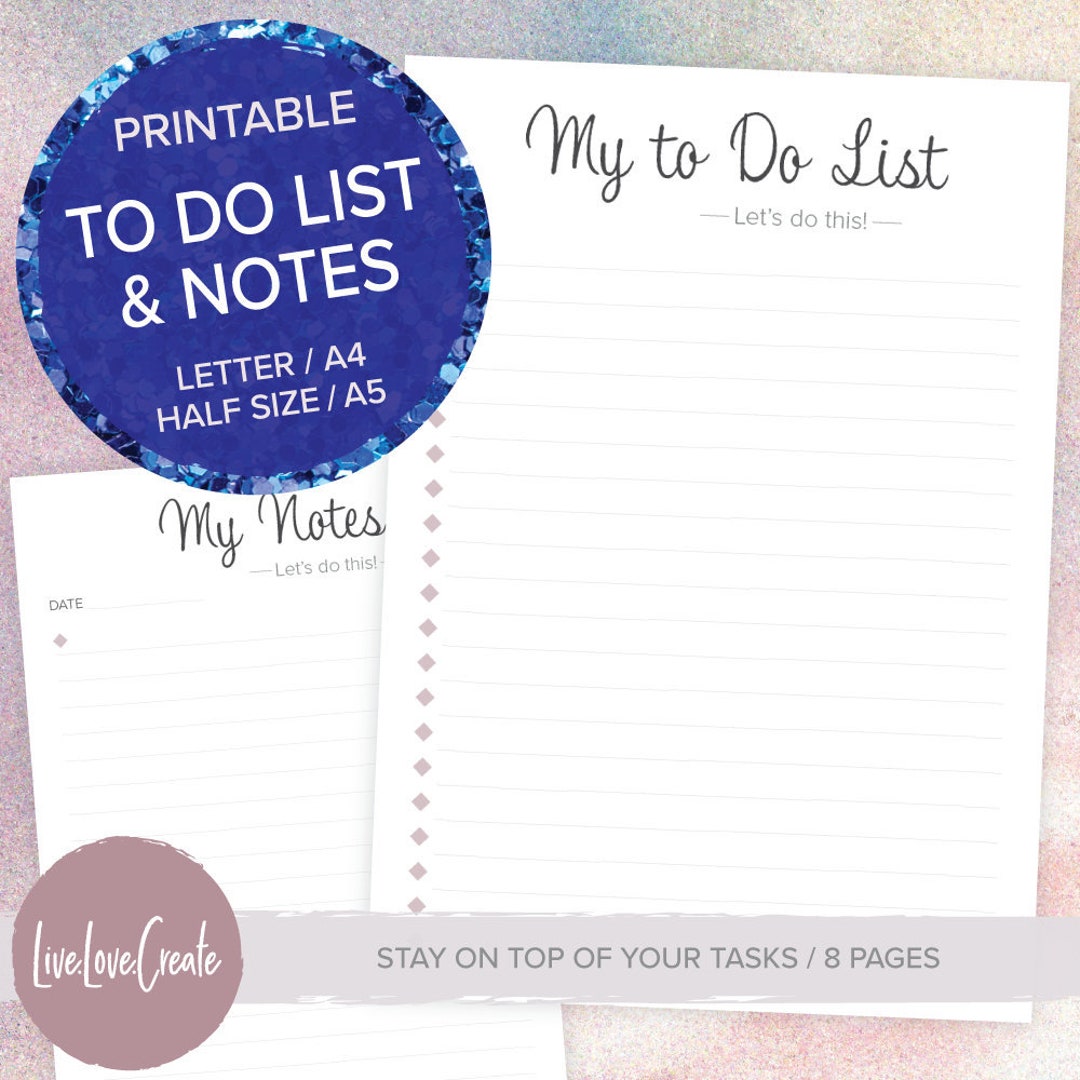 To-do List & Notes Planner Printable | Letter | A4 | A5 | Half Letter ...