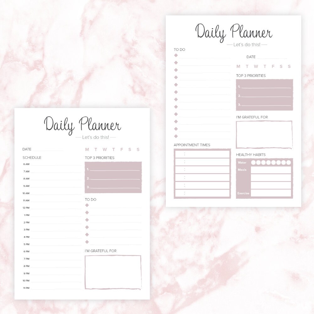 Daily Planner Printable | Letter | A4 | A5 | Half Letter | PDF ...