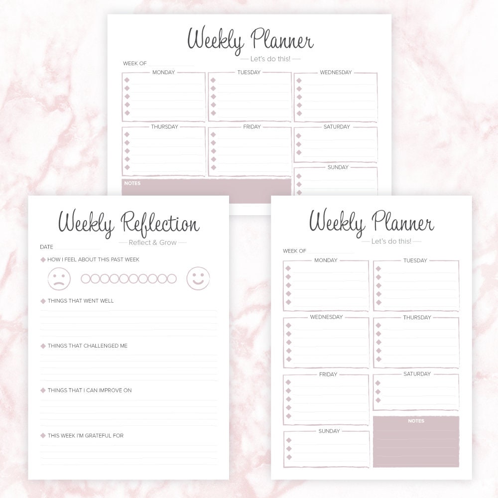 Weekly Planner & Reflection Printable | Letter | A4 | A5 | Half Letter ...