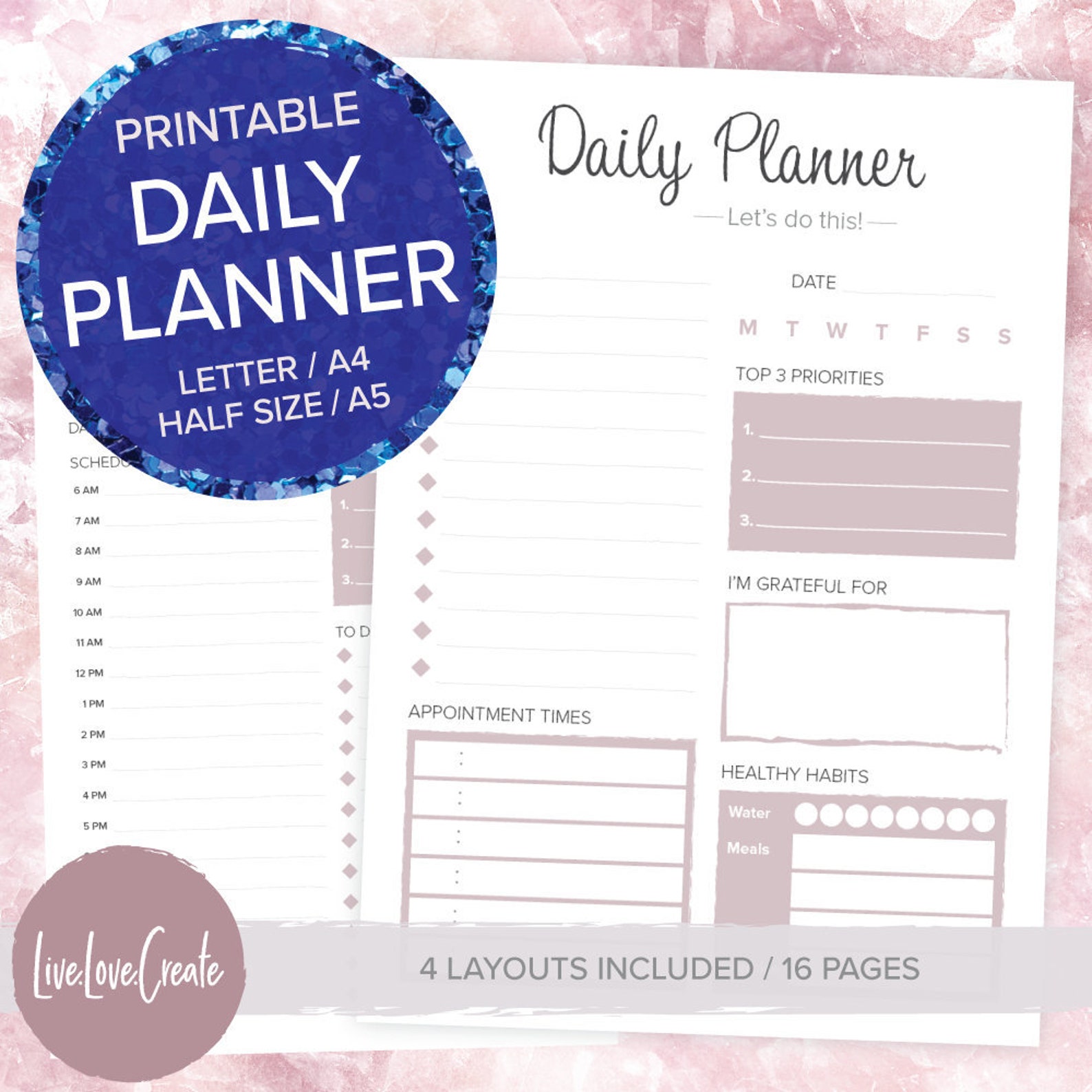 Daily Planner Printable | Letter | A4 | A5 | Half Letter | PDF ...