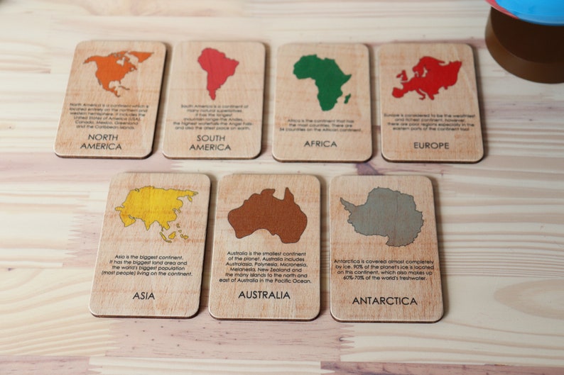 Wooden Continents Cards - Etsy