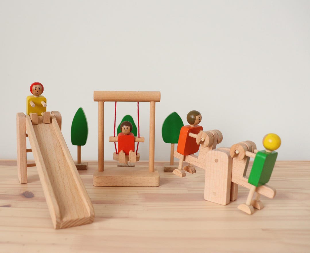 Wooden Playground Set With Wooden Dolls/ Montessori Wooden Toys Wooden ...