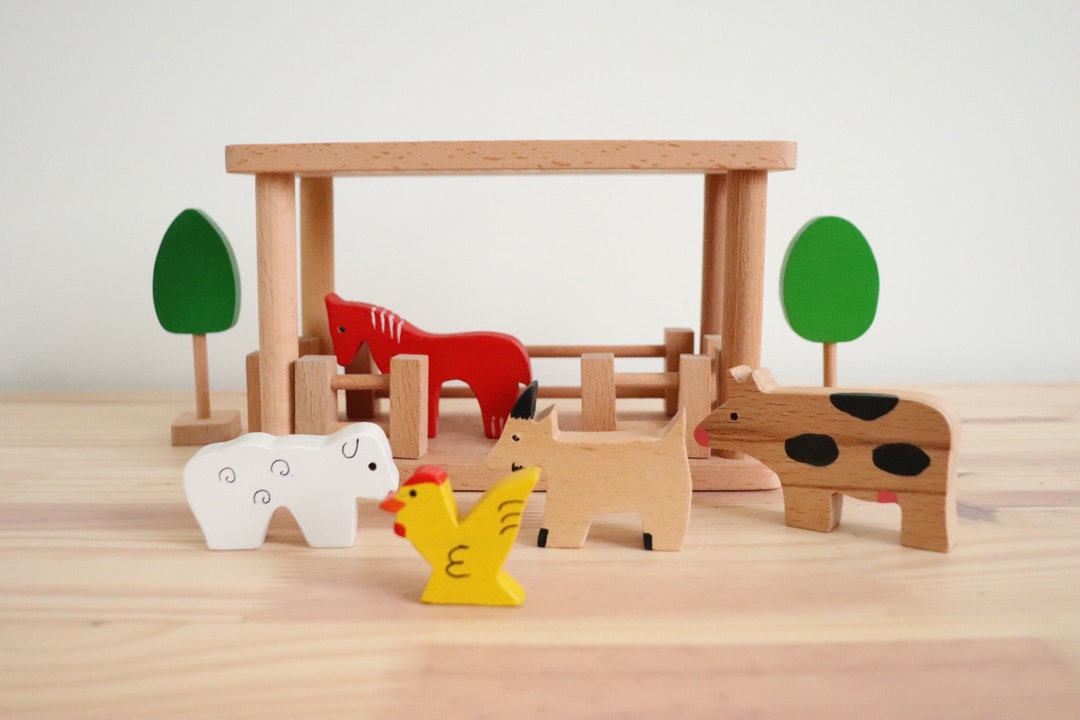 Wooden Mini Farm Animal Set With Barn Horse Stable - Etsy