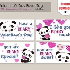 Panda Valentines Day Tags, Kids Valentine's Card, Printable Valentines ...