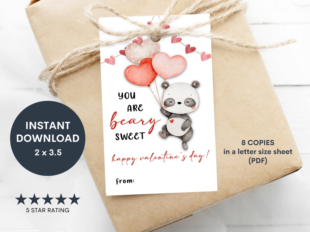 Beary Sweet Valentine, Bear, Printable Valentines Tag, Valentines Day ...