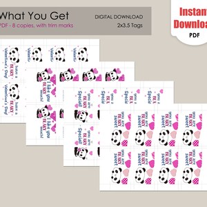 Panda Valentines Day Tags, Kids Valentine's Card, Printable Valentines ...