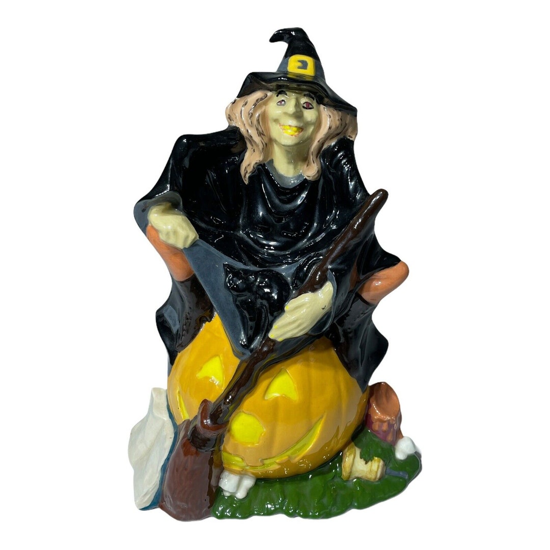 Vtg Halloween Decoration Witch Sitting on Pumpkin Ceramic - Etsy
